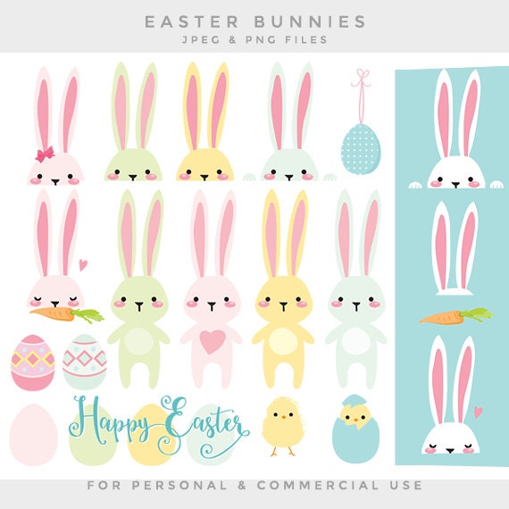 Easter Bunny Clip Art - Easter Bunnies Clipart Chicks Pastel Rabbits ...