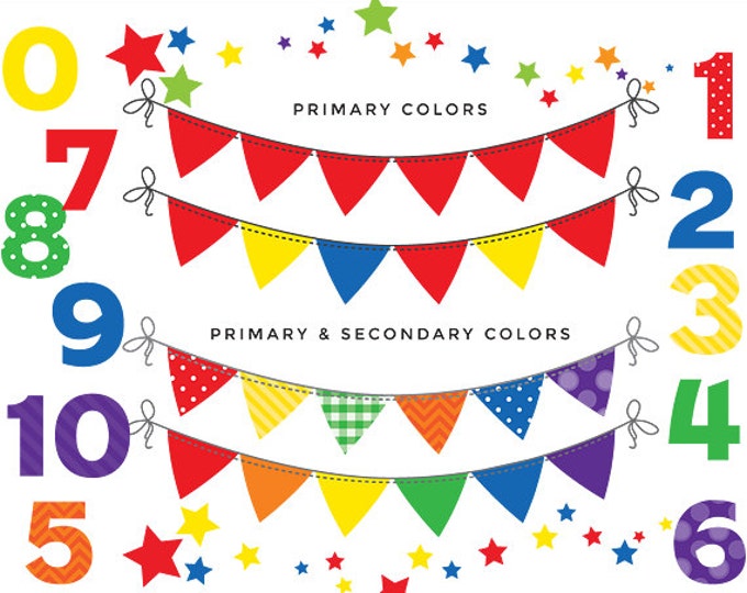 Bunting Clip Art Numbers Bunting Banner Flags Clipart for - Etsy