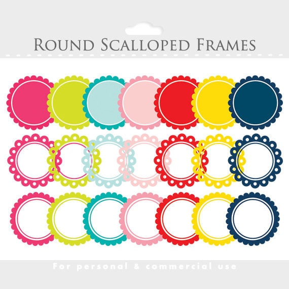 Scalloped Frames Clipart - Round Frames for Collages, Photos, Digital ...