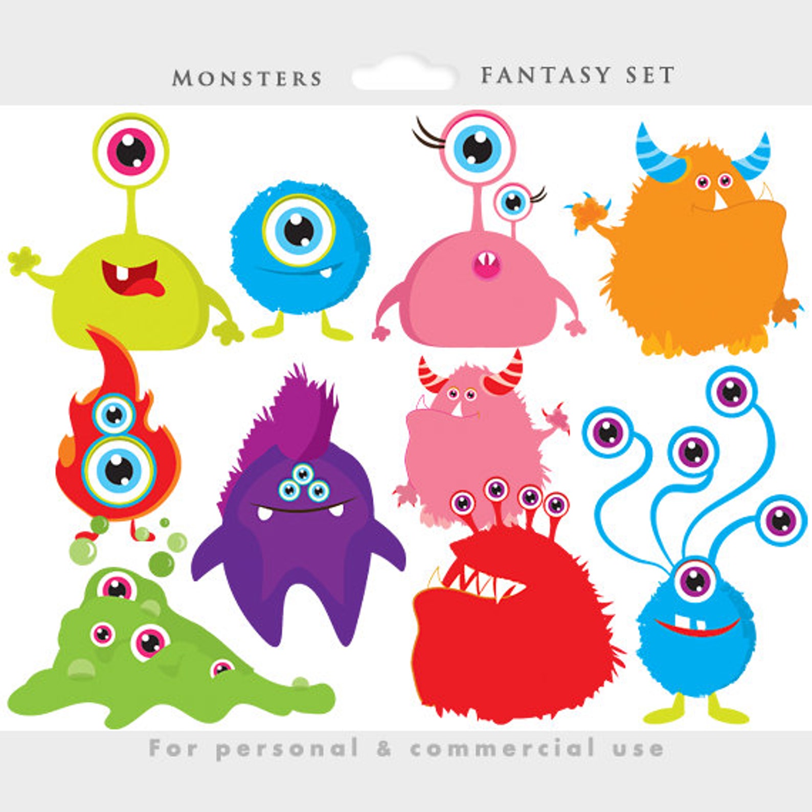 Monster Clipart - Monsters Clip Art, Whimsical, Cute, Aliens, Colorful ...
