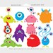Monster Clipart - Monsters Clip Art, Whimsical, Cute, Aliens, Colorful ...