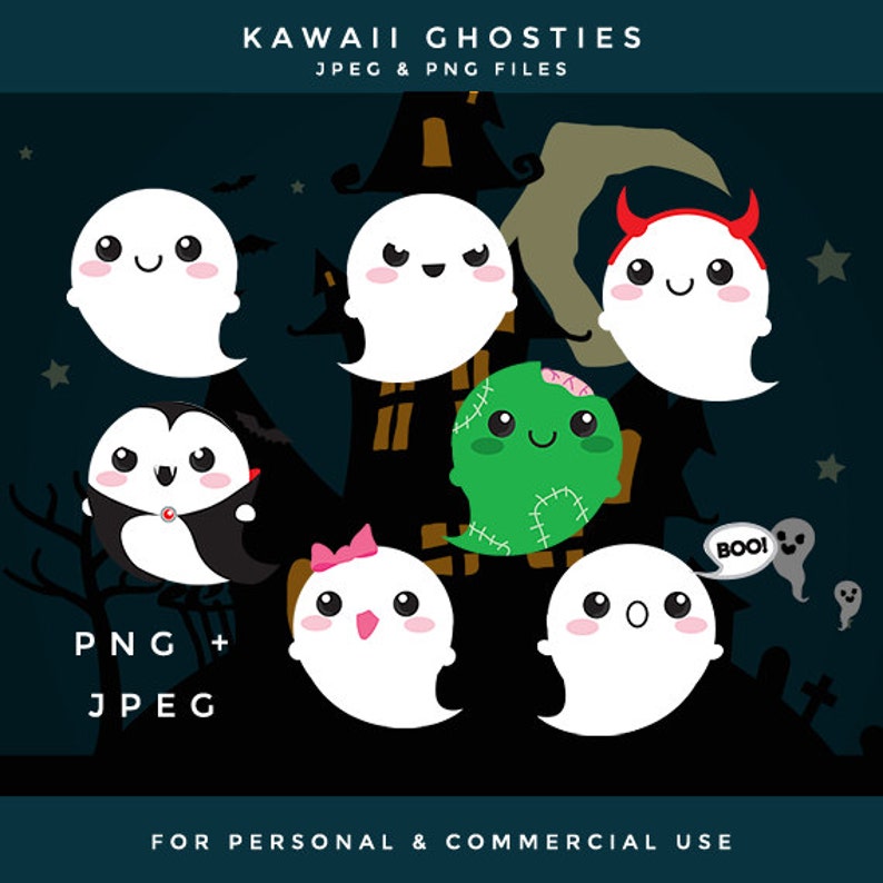 Cute Ghost Clip Art Kawaii Ghost Clipart Halloween Clip Art - Etsy ...