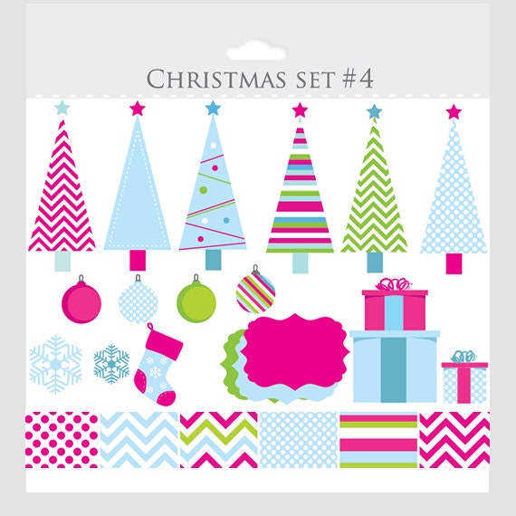 Christmas trees clip art and digital papers clip art for | Etsy