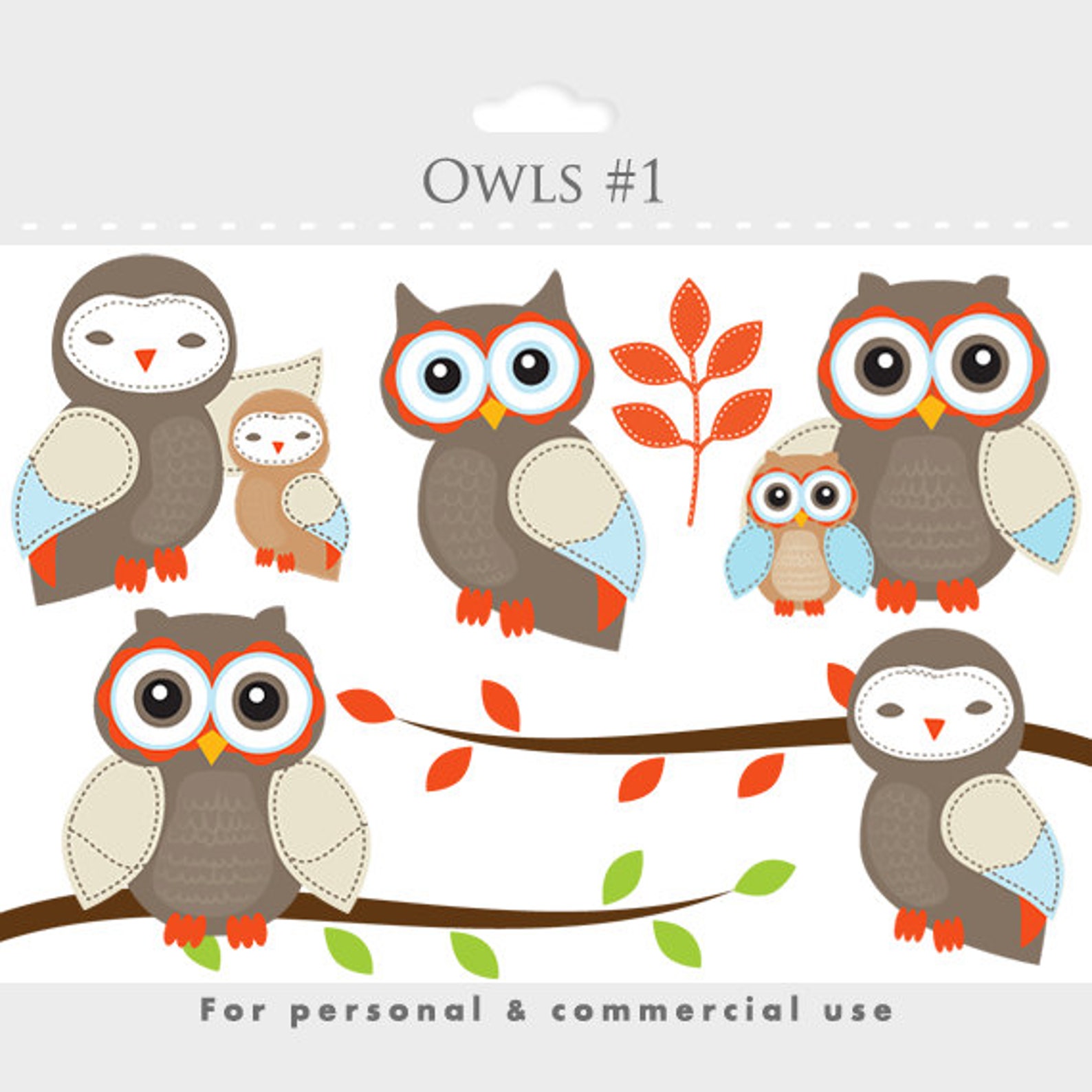 Owls Clipart Whimsical Owls Baby Owls Birdies Branch - Etsy