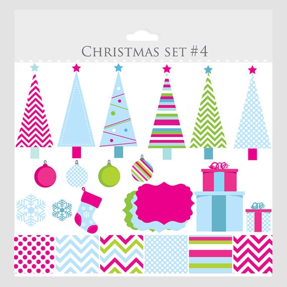 Christmas trees clip art and digital papers clip art for | Etsy