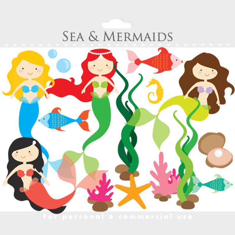 Mermaid Clipart Mermaids Clip Art Little Sea Ocean Fish - Etsy