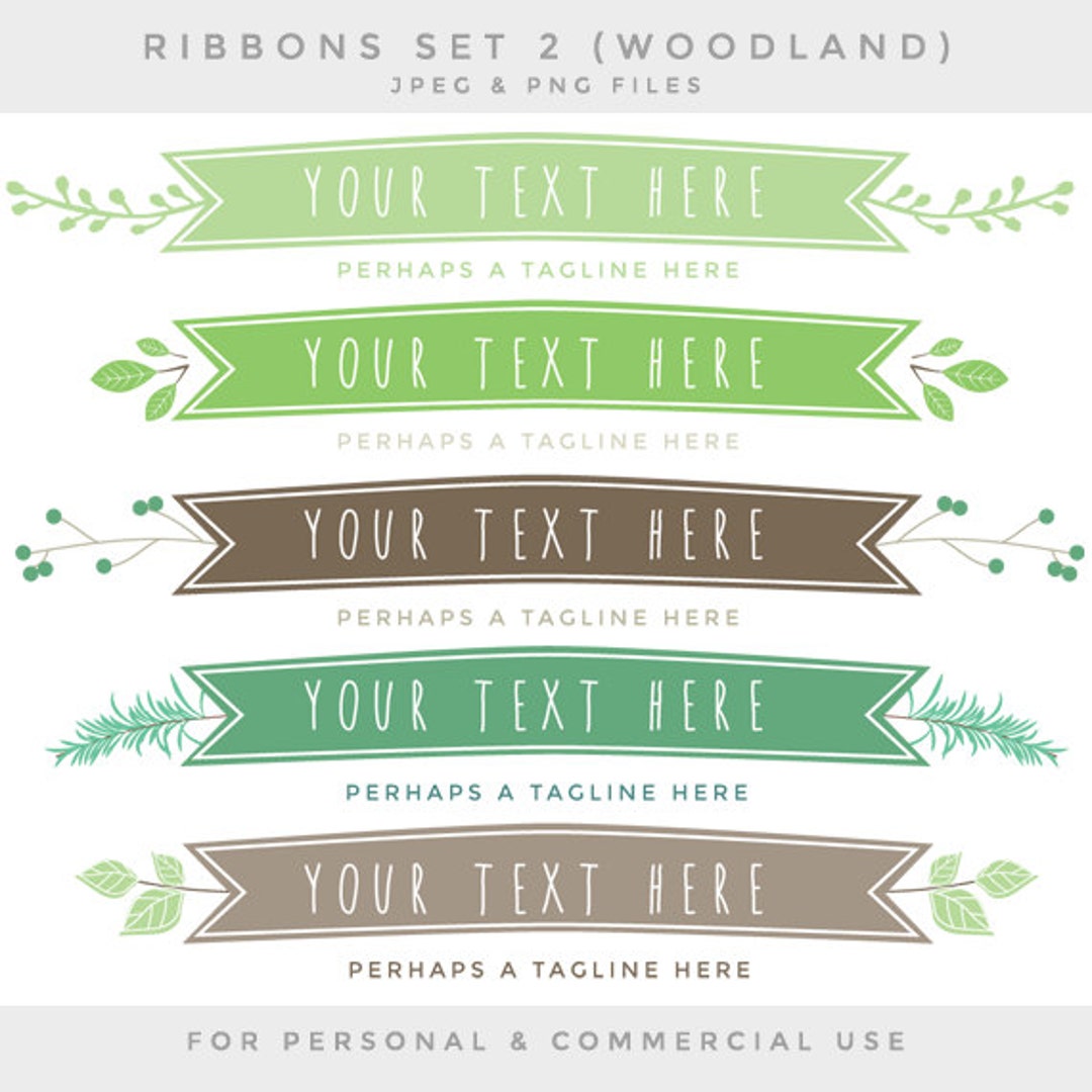 Hand Drawn Ribbon Banners Flags Digital Ribbon Clip Art Tags Forest ...