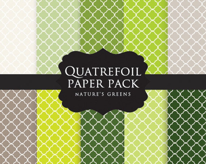Green Scrapbook Digital Paper Quatrefoil, Four Leaves, Decorative ...