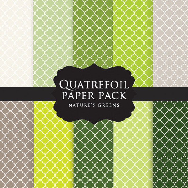 Green Scrapbook Digital Paper Quatrefoil Four Leaves - Etsy