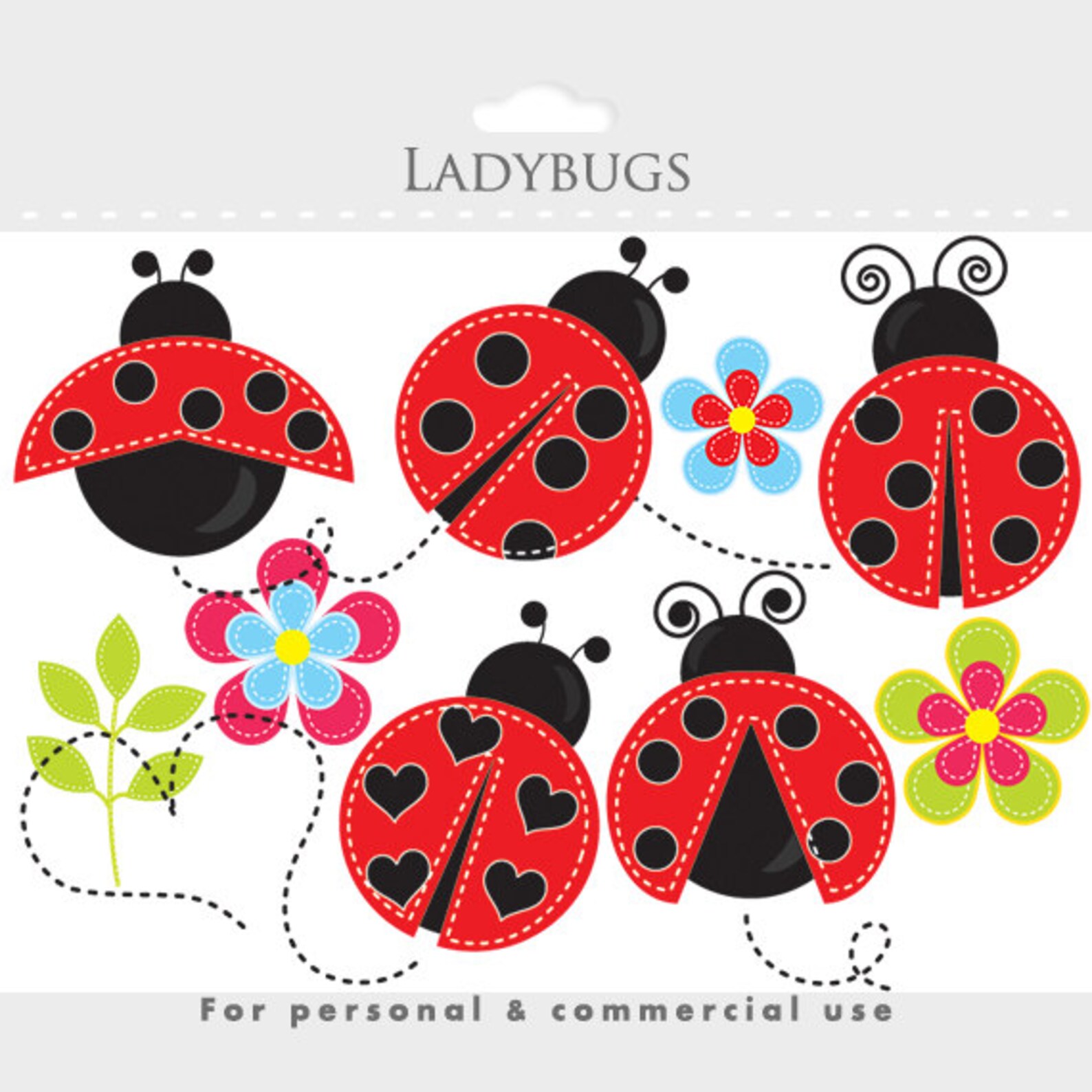 Ladybug Clipart Stitched Ladybugs Clip Art Lady Bugs Cute | Etsy