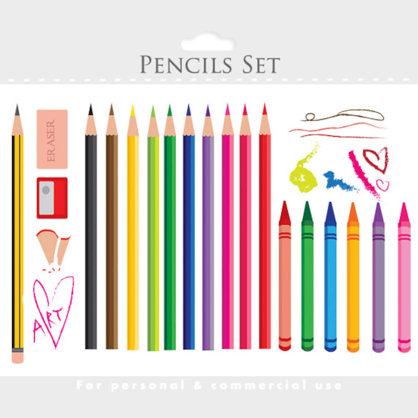 Pencils and School Supplies Clipart Colored Pencils - Etsy