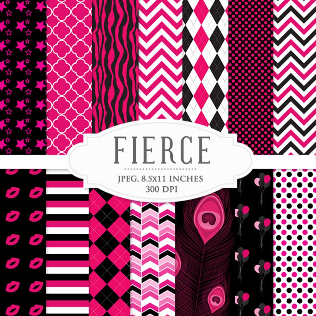 Scrapbook Digital Paper - Bachelorette Party, Stylish, Hot Pink, Black ...
