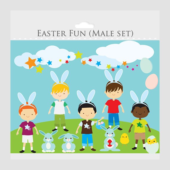 Easter Clipart Boys Party Clip Art Bunny Chicks Rabbits | Etsy