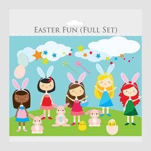 Easter Clipart - Girls, Party Clip Art, Bunny, Chicks, Rabbits, Eggs ...