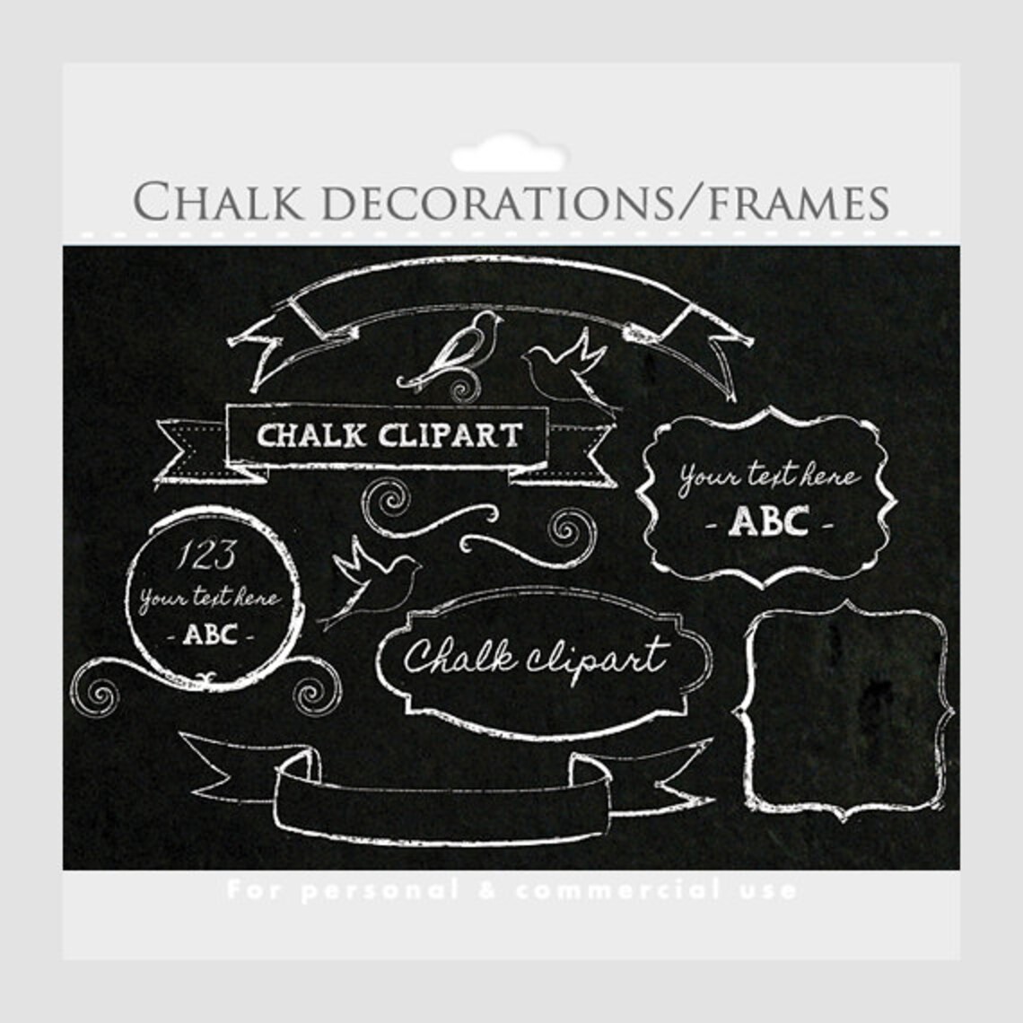 Chalk Clipart - Frames, Flourishes, Decorative Frames, Birds, Swirls ...