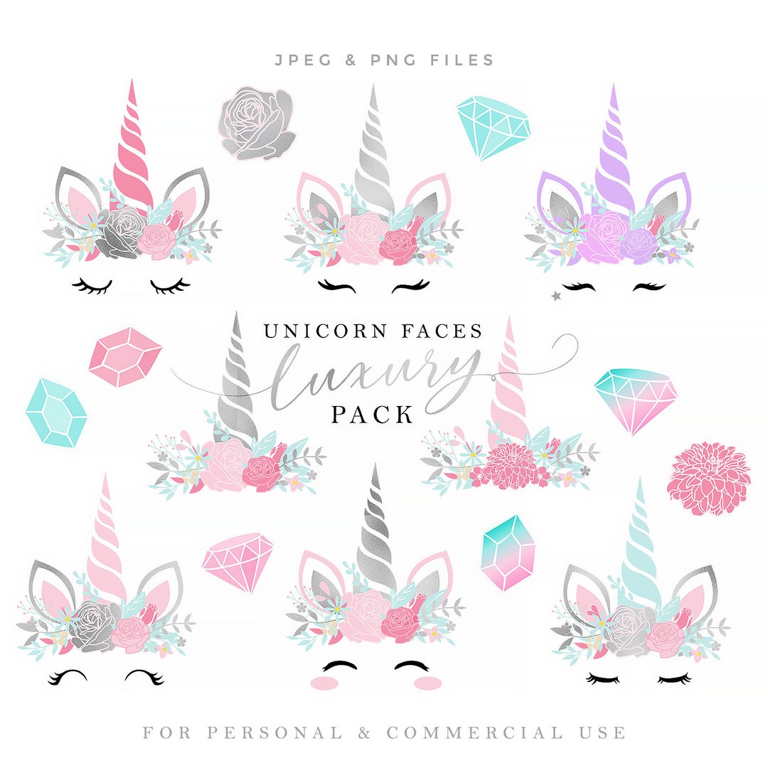 Unicorn Heads Clipart - Rainbow Unicorn Clip Art, Silver Unicorn Horns ...