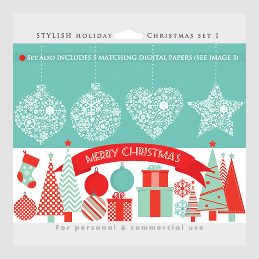 Christmas Digital Paper Pack and Clipart - Clip Art, Digital Papers for ...