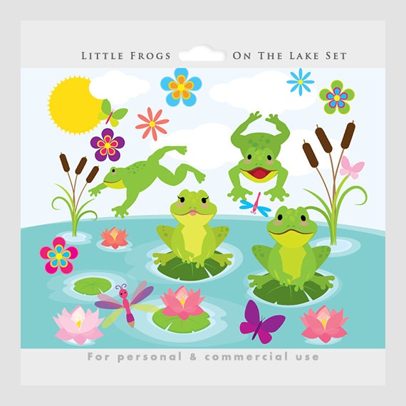 Frogs Clipart Cute Frogs Clip Art Whimsical Lilies Lake - Etsy Canada