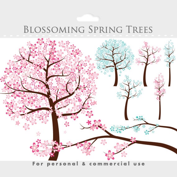 Flowers Tree Clipart Spring Clip Art Flowering Tree. - Etsy