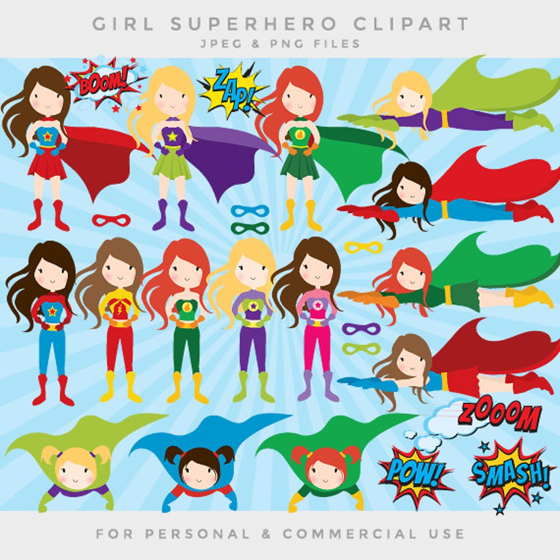 Clip Art Superhero Girl Superhero Clipart Female Superheroes - Etsy UK
