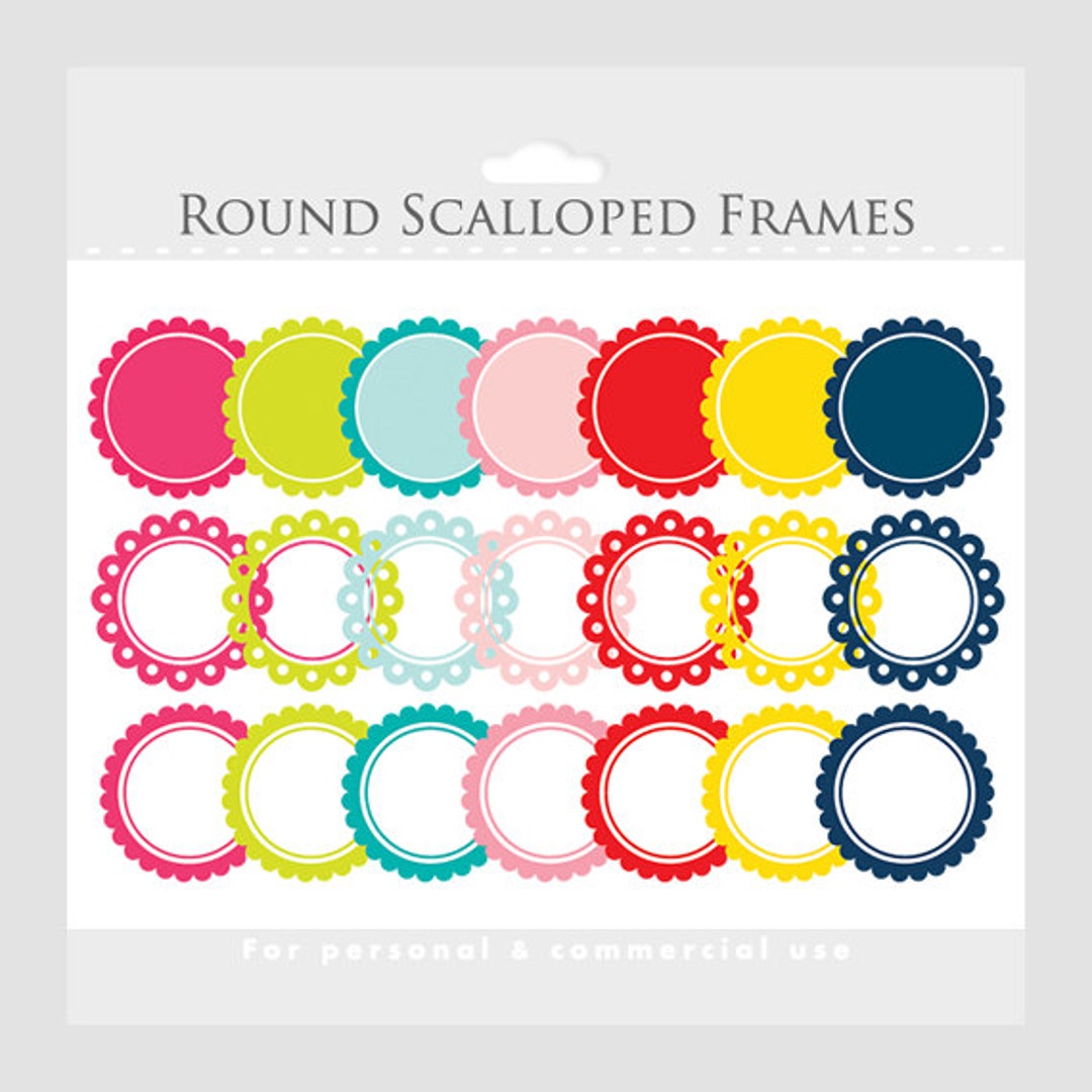 Scalloped Frames Clipart - Round Frames for Collages, Photos, Digital ...