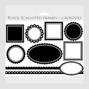Black Scalloped Frames Clipart - Square, Circle, Oval, Borders, Frames ...