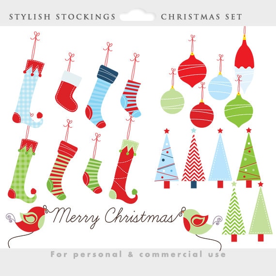 Christmas Stockings Clipart Christmas Clip Art Stocking - Etsy