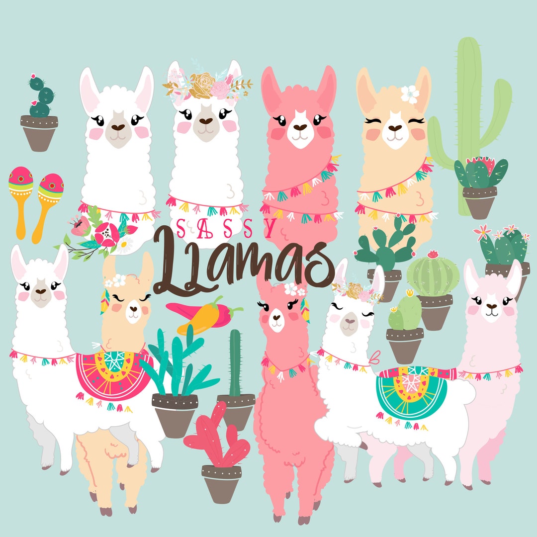 Llama Clipart Alpaca Clip Art, Cactus Clipart, Animal Clipart, Vector ...