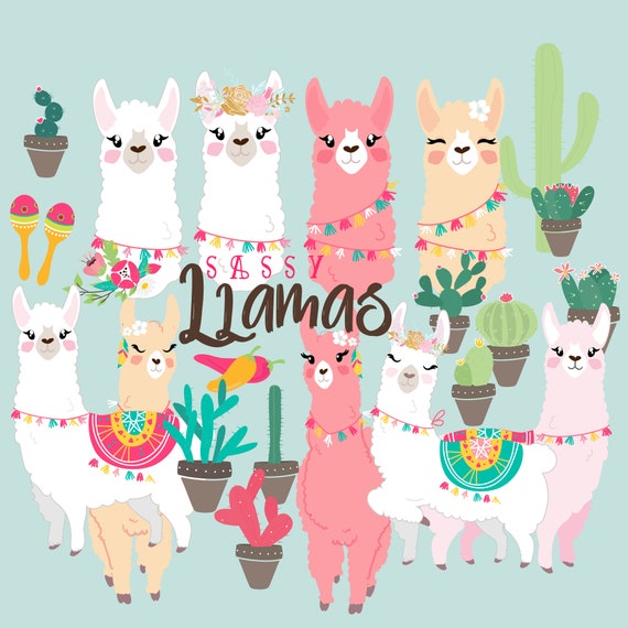 Llama Clipart Alpaca Clip Art Cactus Clipart Animal - Etsy