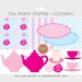 Tea Party Clipart With Digital Paper - Teapot Teacups Roses Frames Clip ...