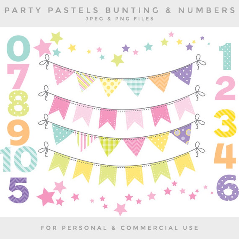 Bunting Clip Art Pastel Bunting Banner Flags Clipart Numbers - Etsy