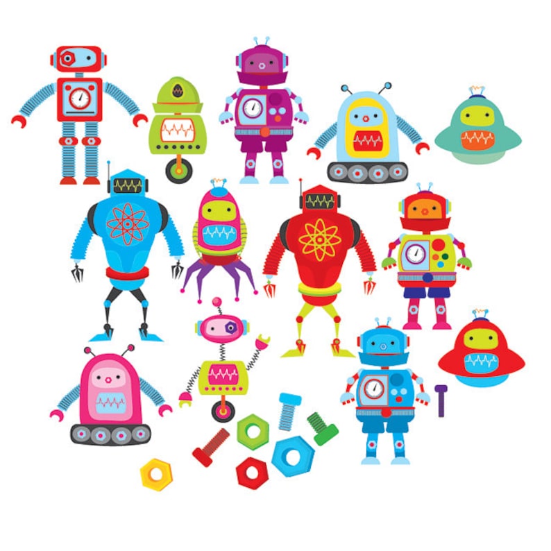 Robot clipart robots clip art gears nuts bolts robot | Etsy