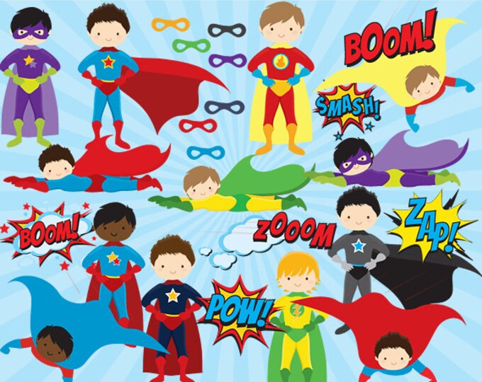 Super Hero Boy Digital Clipart Set SVG PNG Download Cute Super Boy Pop ...