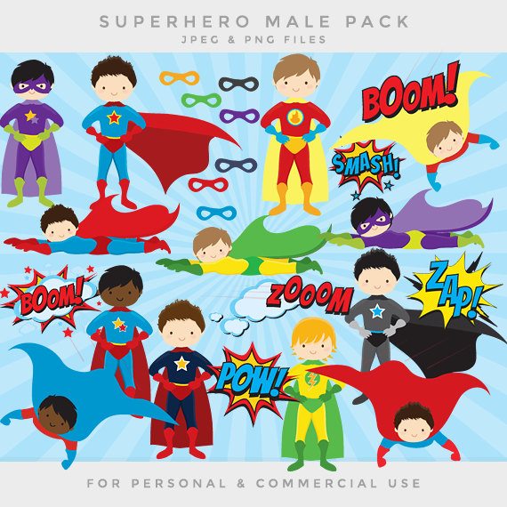 Superhero Clip Art Comic Book Clip Art Male Super Heroes Men | Etsy