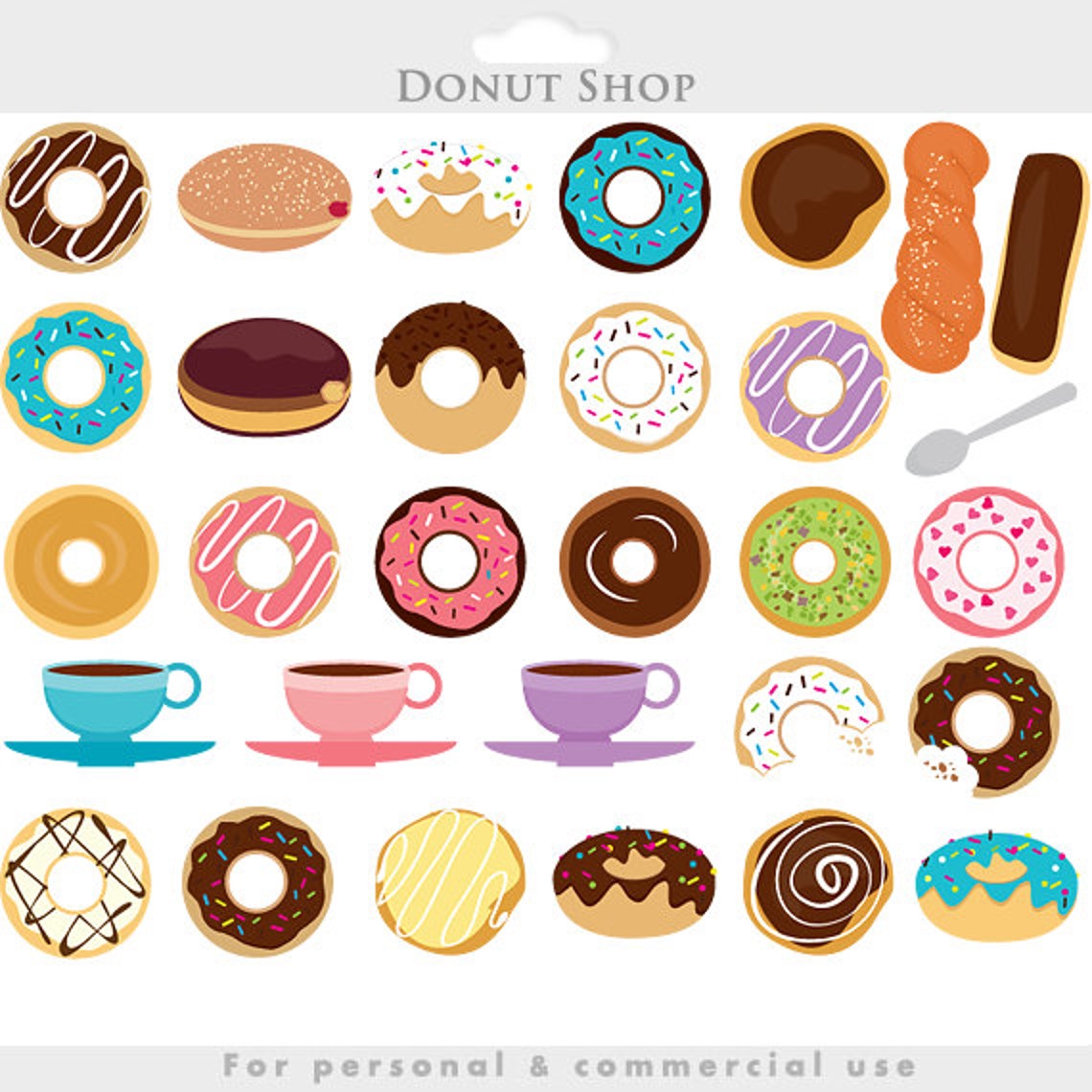 Coffee and Donuts Clipart Doughnut Clip Art Sprinkles - Etsy