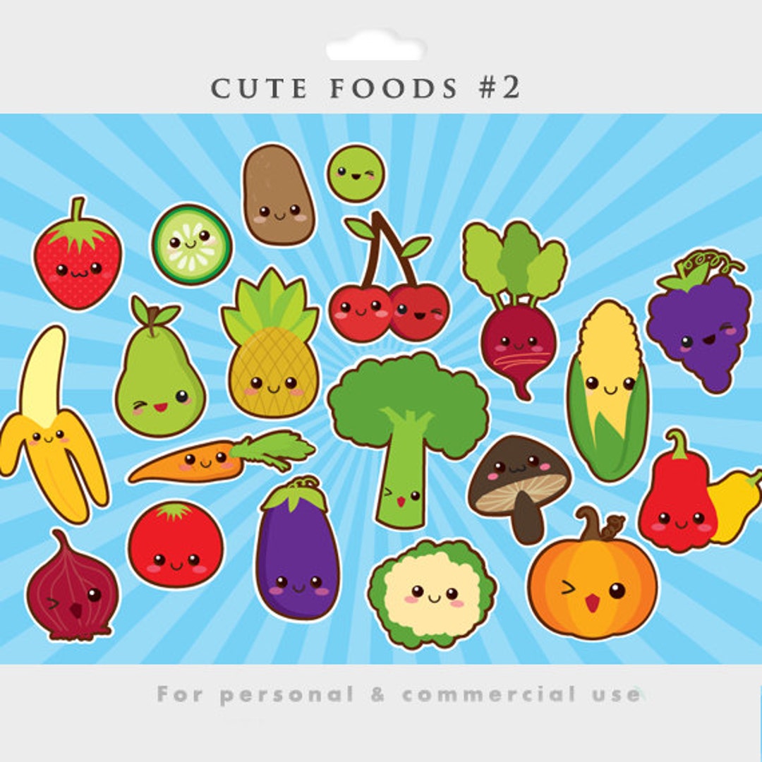 Kawaii Clipart - Cute Food Clip Art Japanese Vegetables Fruit Broccoli ...