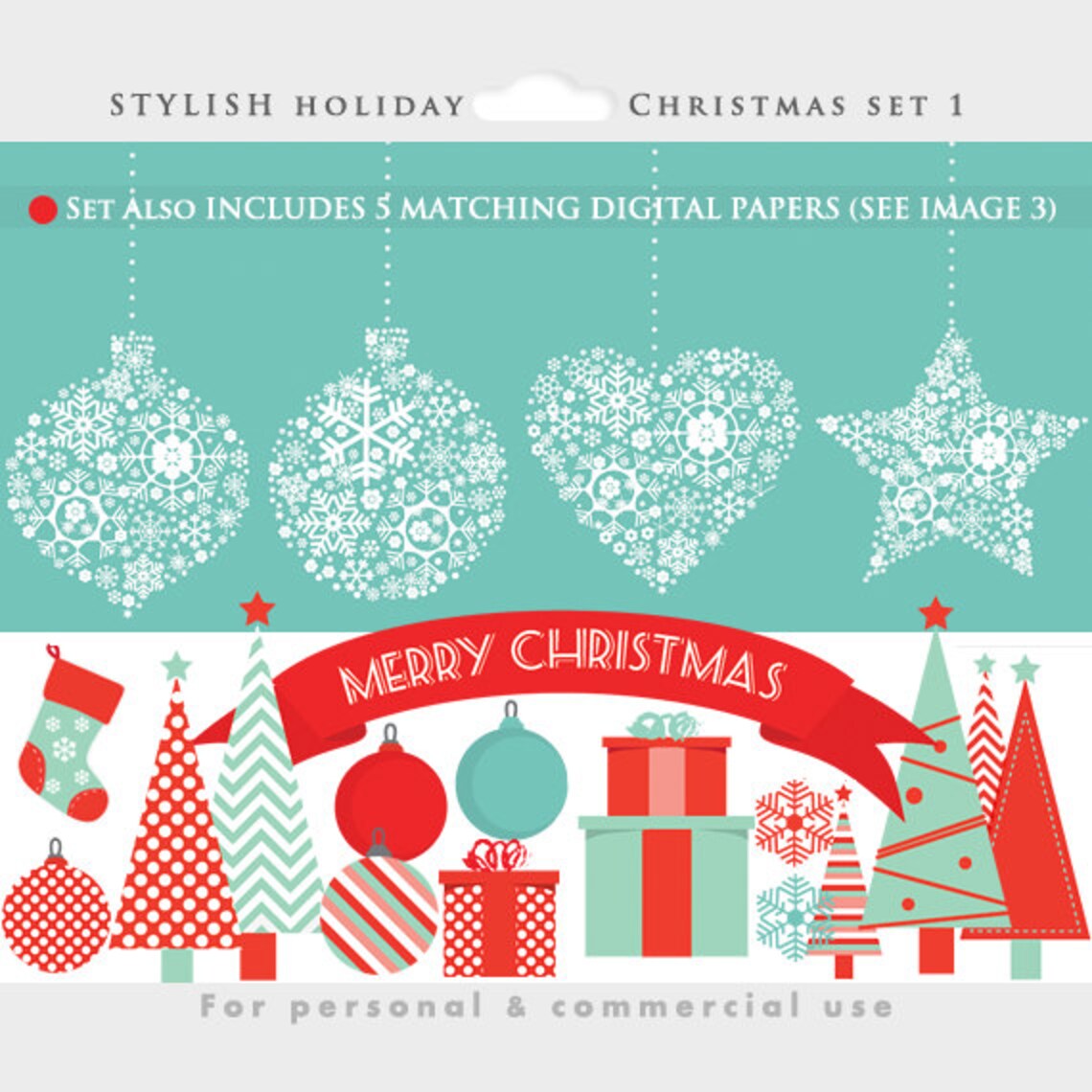 Christmas Digital Paper Pack and Clipart Clip Art Digital - Etsy