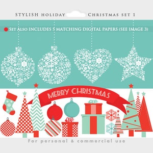 Christmas Digital Paper Pack and Clipart - Clip Art, Digital Papers for ...
