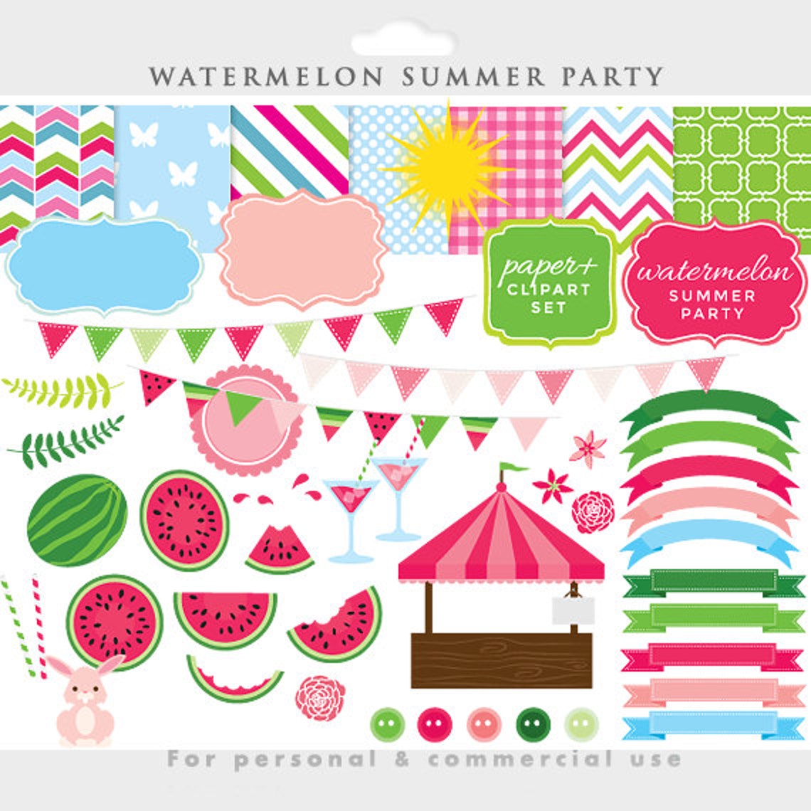 Watermelon Clipart Watermelon Clip Art Summer Fruit - Etsy