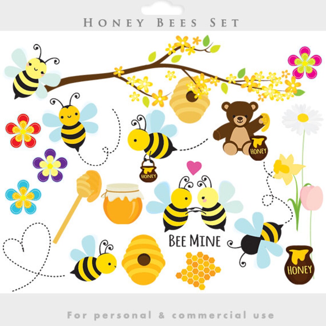 Bees Clipart - Honey Bees Clip Art, Spring Bumblebees Whimsical Flowers ...