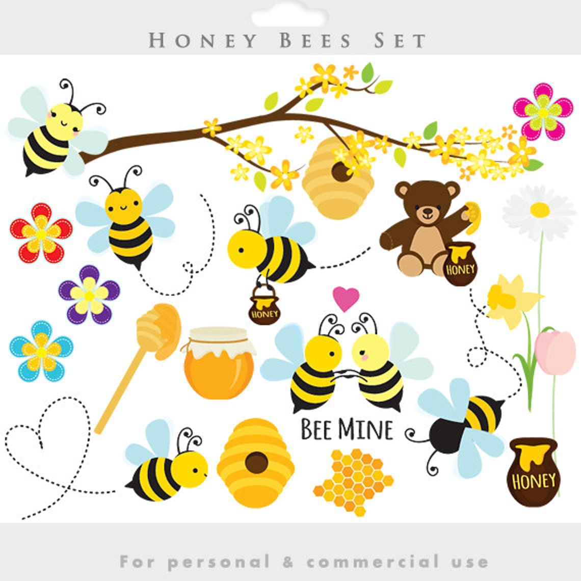 Bees clipart honey bees clip art spring bumblebees | Etsy