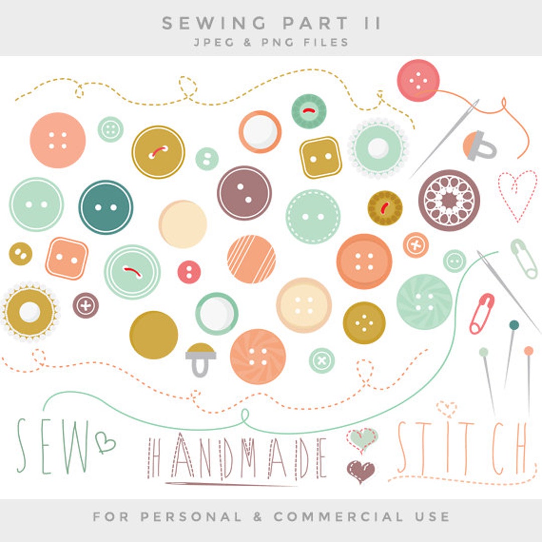 Vintage Buttons Clip Art - Sewing Clipart Thread Needle Handmade Sew ...