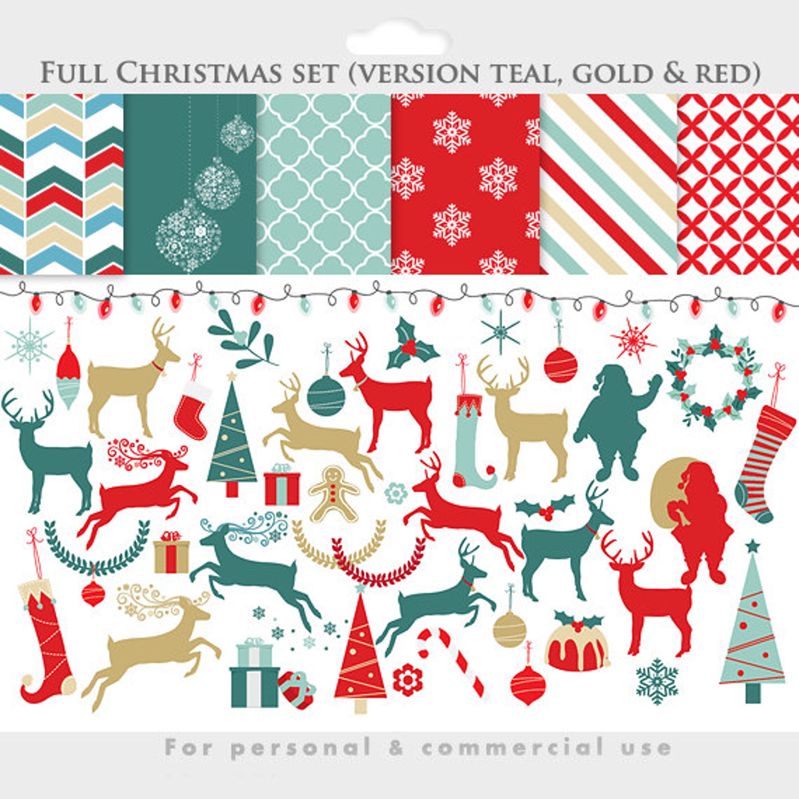 Christmas Clipart and Papers Reindeer Clip Art Digital - Etsy