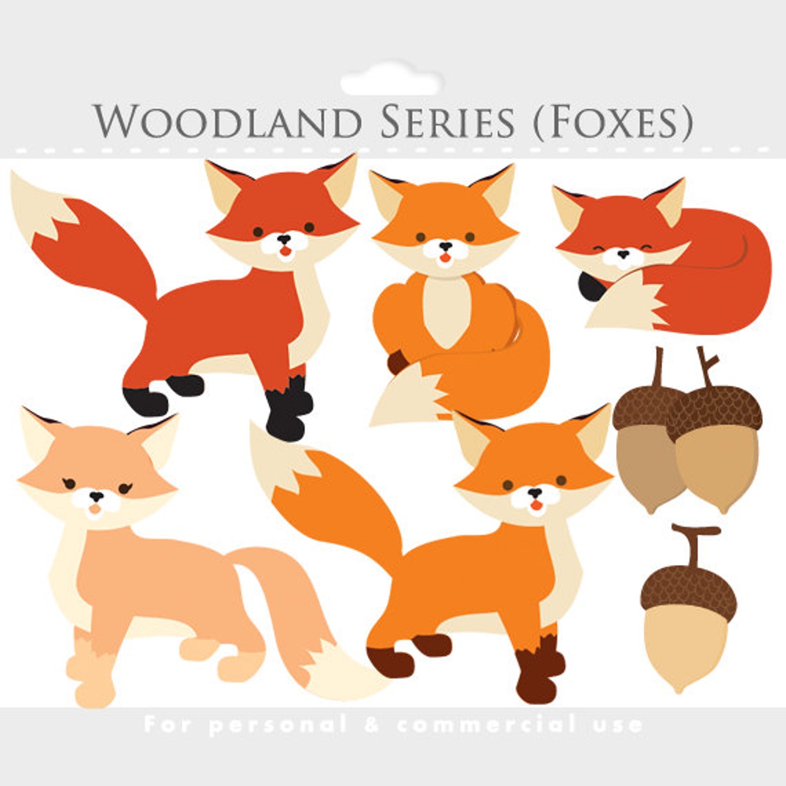 Fox Clipart Whimsical Foxes Clip Art Cute Woodland - Etsy