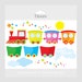 Stitched Train Clipart - Cute Train Clip Art and Wagons, Sun, Clouds ...