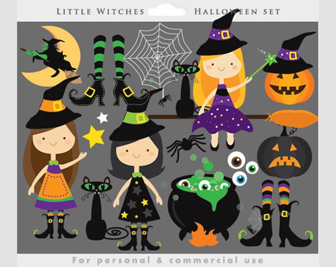 Witch Clipart Halloween Clip Art Witches Cute Little - Etsy