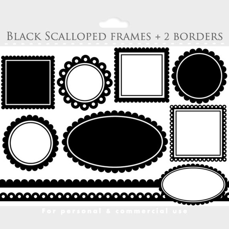 Black Scalloped Frames Clipart - Square, Circle, Oval, Borders, Frames ...