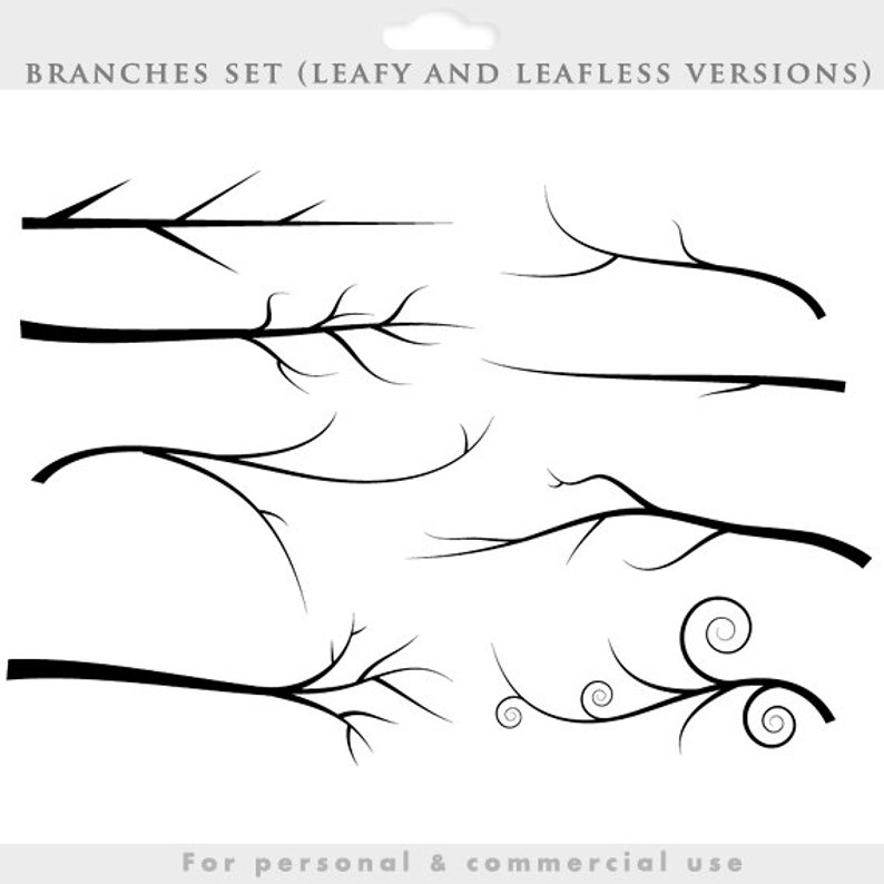 Branch Silhouette Clipart Tree Clip Art Silouette Whimsical - Etsy