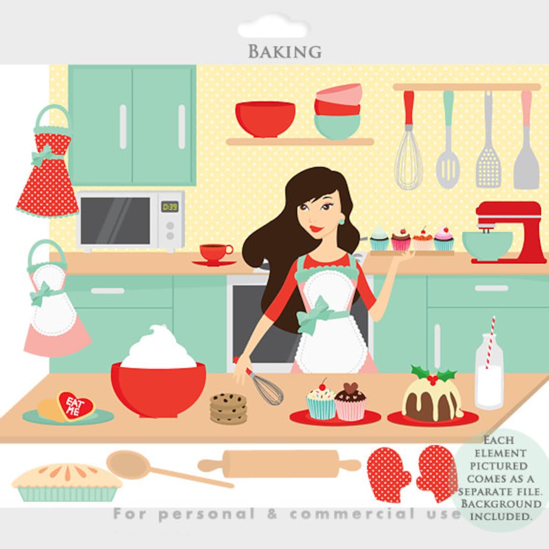 Baking Clipart - Cooking Clip Art, Kitchen, Girl, Aprons, Food, Sweets ...