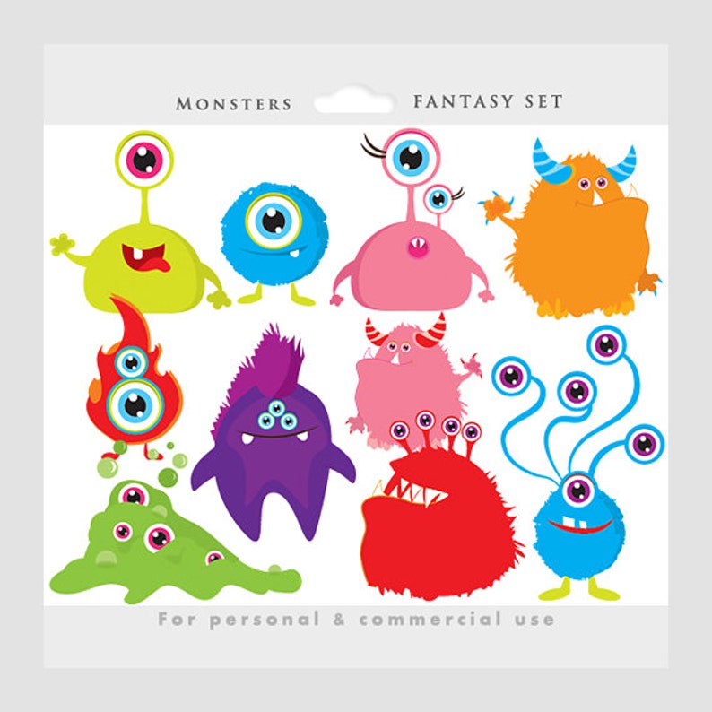 Monster Clipart - Monsters Clip Art, Whimsical, Cute, Aliens, Colorful ...